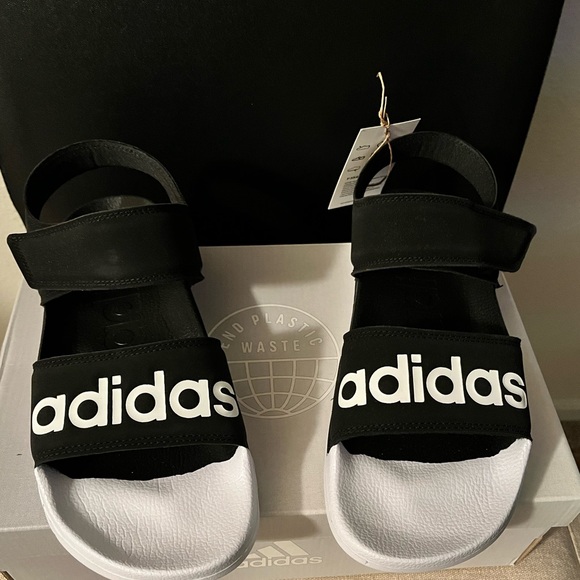 adidas | Shoes | Adidas Nib Authentic Adilette Black White Sporty ...